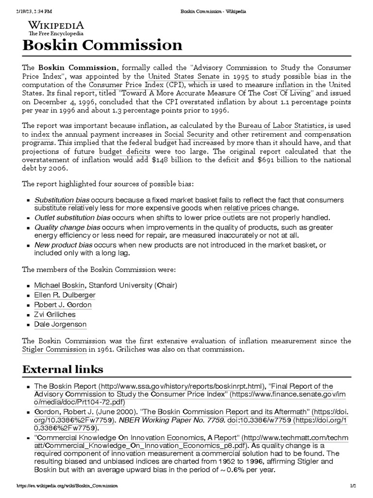Boskin Commission - Wikipedia PDF | PDF | Social Science