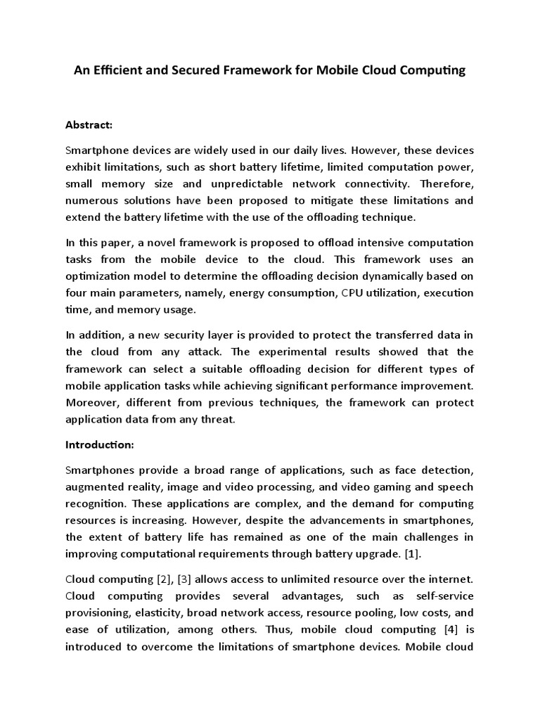 An Efficient and Secured Framework For Mobile Cloud Computing | PDF