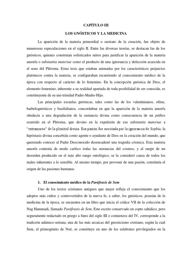 Capítulo Iii Los Gnósticos y La Medicina PDF | PDF | Aristóteles | Platón