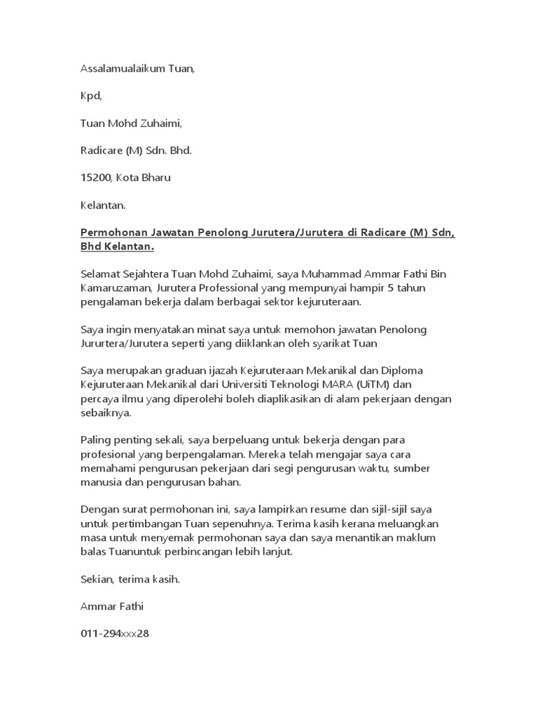 Contoh Cover Letter PDF | PDF