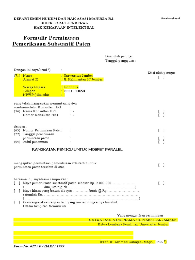(C) Formulir Substantif Paten | PDF | Hukum
