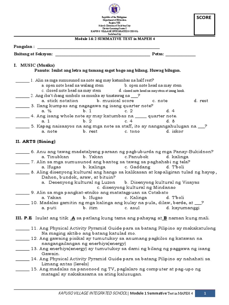 Module1&2 Summative-MAPEH4 | PDF