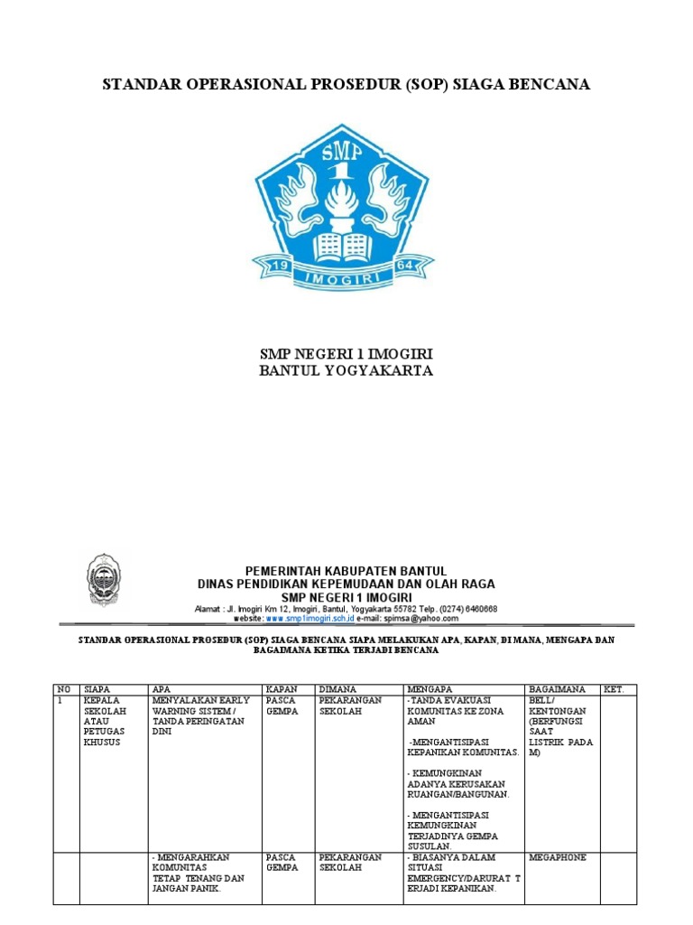 SOP Siaga Bencana SMP Negeri 1 Imogiri PDF | PDF