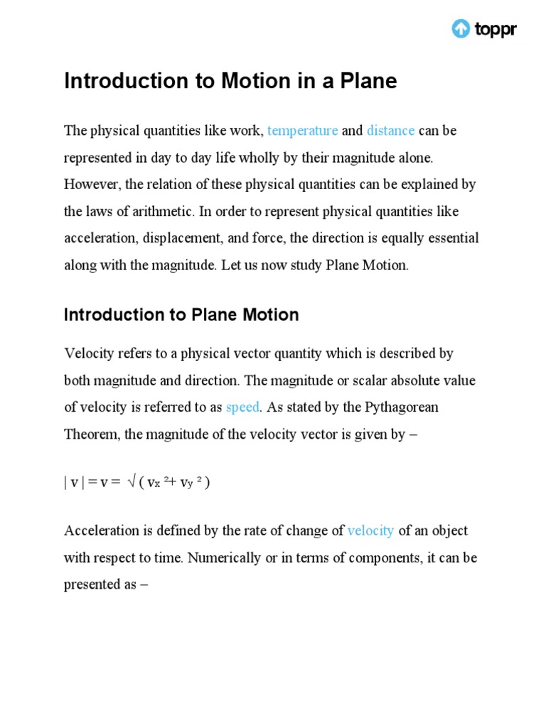 CBSE Class 11 Physics Chapter 4 Motion in A Plane Revision Notes | PDF