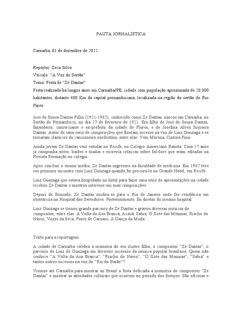 PAUTA JORNALÍSTICA.docx | PDF