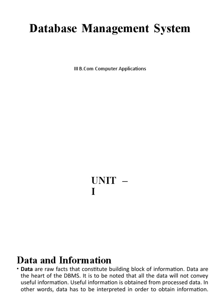 Dbms-3bcom-1-3 Units | PDF | Business | Computers