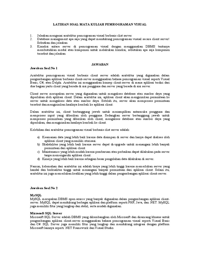 Latihan Soal Mata Kuliah Pemrograman Visual PDF | PDF | Bisnis | Komputer Latihan Soal Mata Kuliah Pemrograman Visual PDF | PDF | Bisnis | Komputer