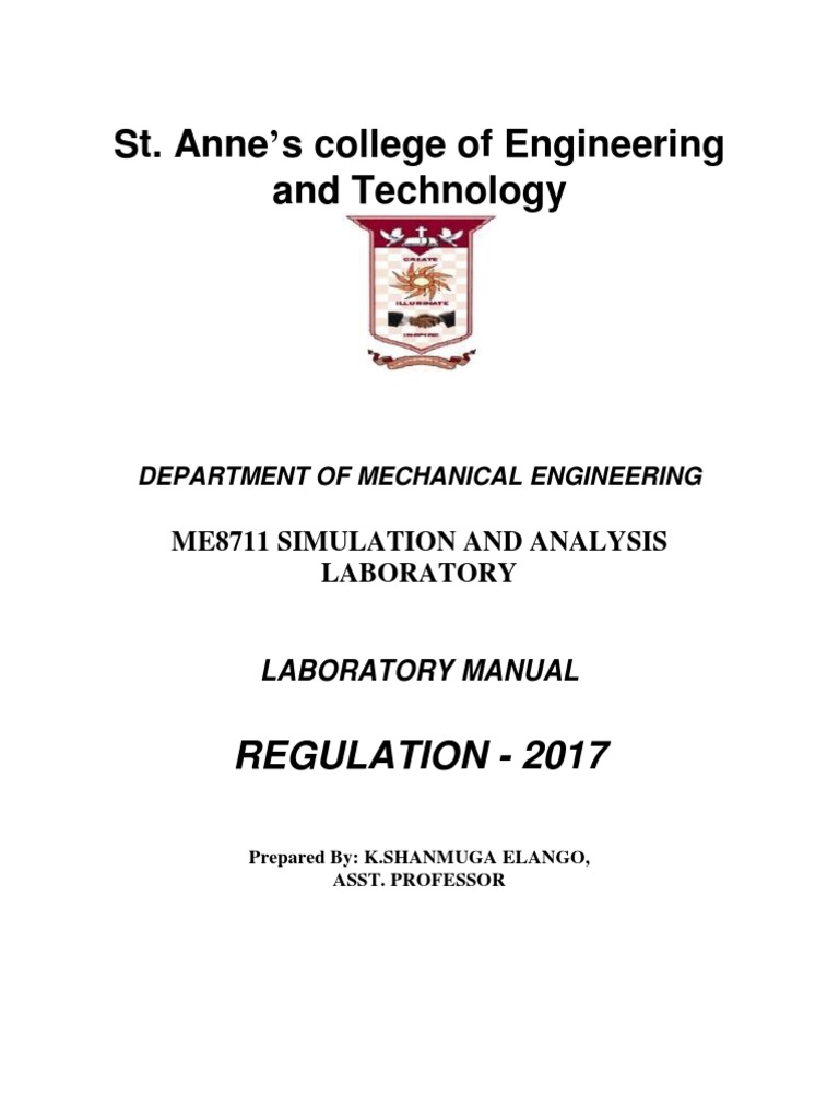 Me8711-Simulation and Analysis Laboratory-845684473-Simulation and ...