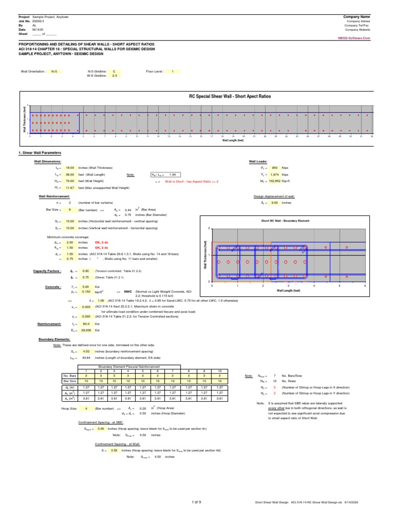 Shear Wall Design Example ACI 318-14 | PDF | Stress (Mechanics) | Young ...