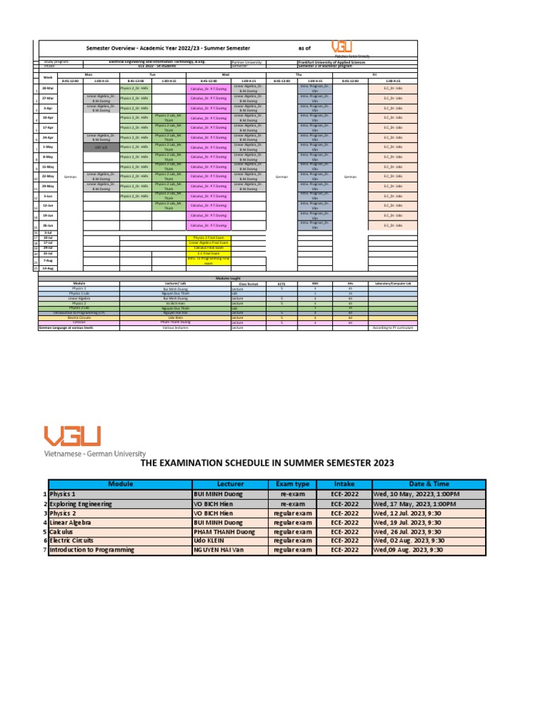 Teaching Schedule - ECE 2022 - SS 2023-FINAL | PDF
