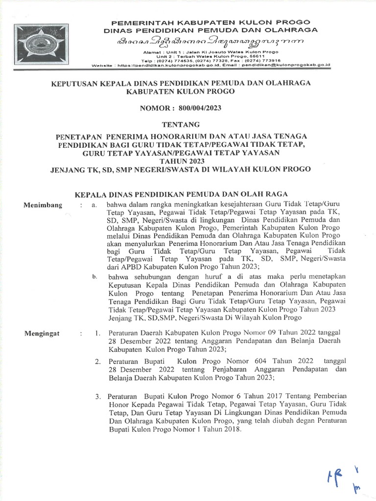 SK Penetapan GTT PTT 2023 | PDF