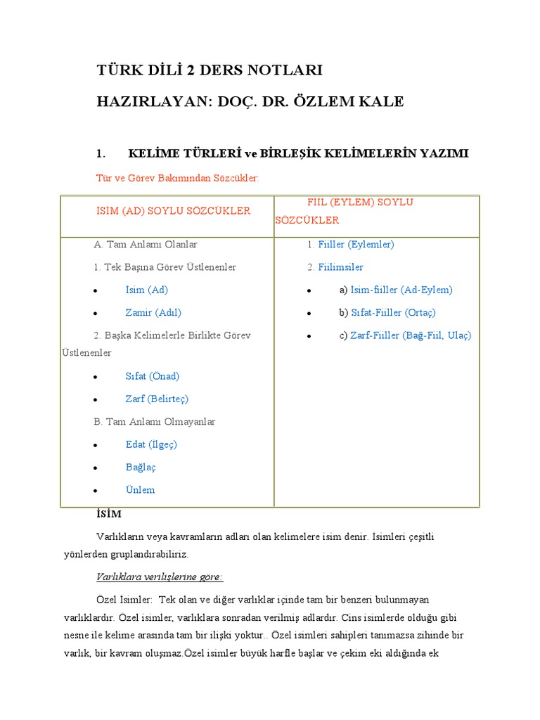 Turk Dili 2 Nis Ders Notlari | PDF