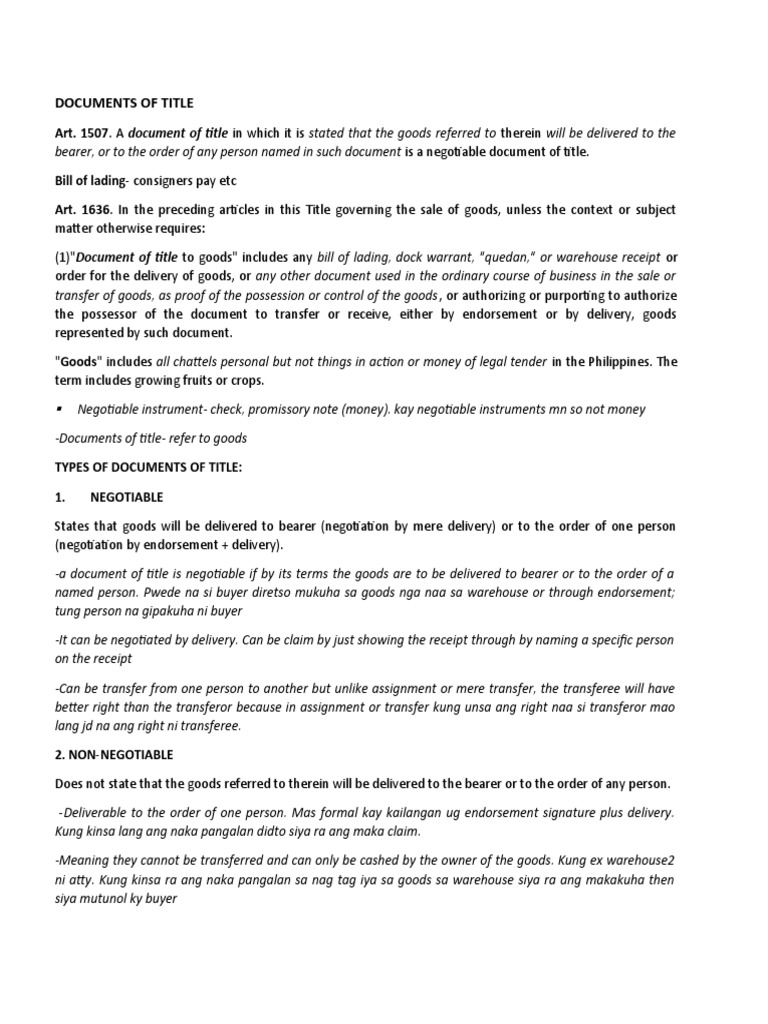 DOCUMENTS OF TITLE.docx | PDF