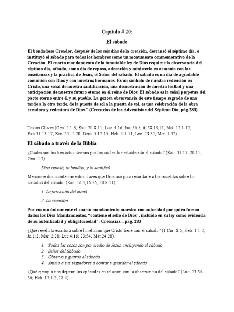 Significado Y Observancia Del Sábado Pdf
