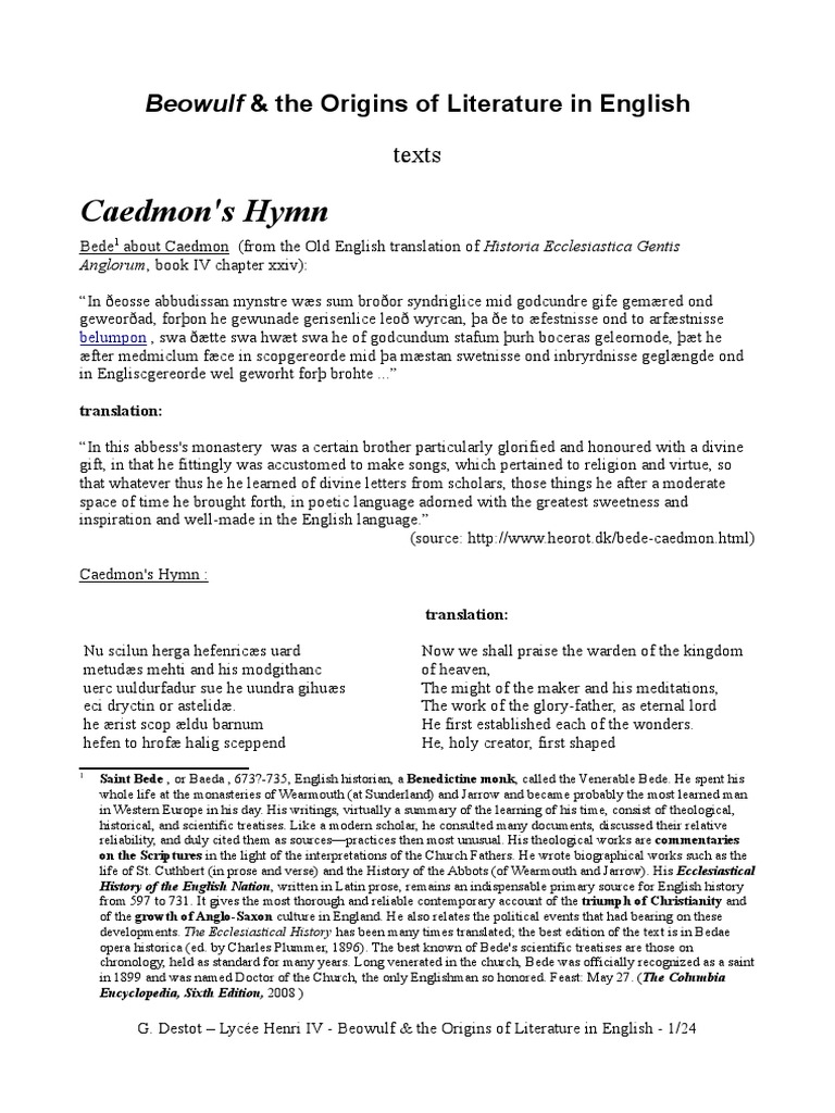 Beowulf Handout New PDF | PDF | Bede | Beowulf