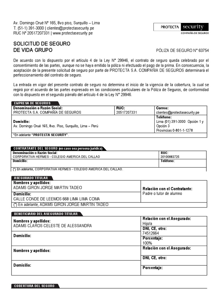 Solicitud de Seguro de Vida Grupo | PDF | Seguro