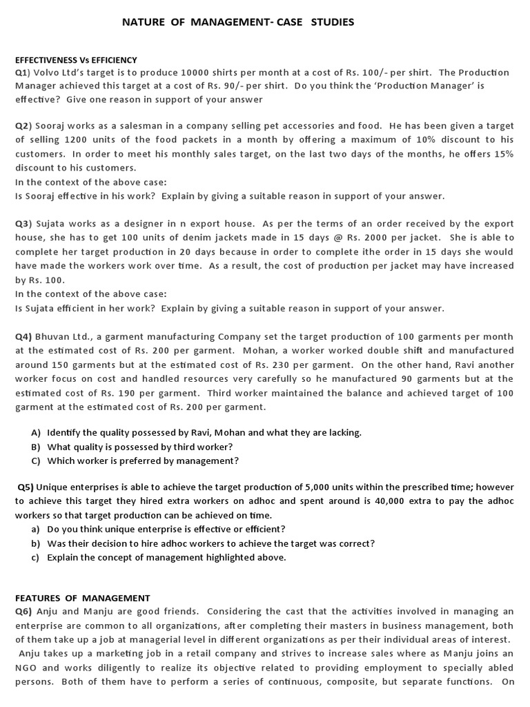 Nature of Management - Case Studies | PDF | Employment | Sales