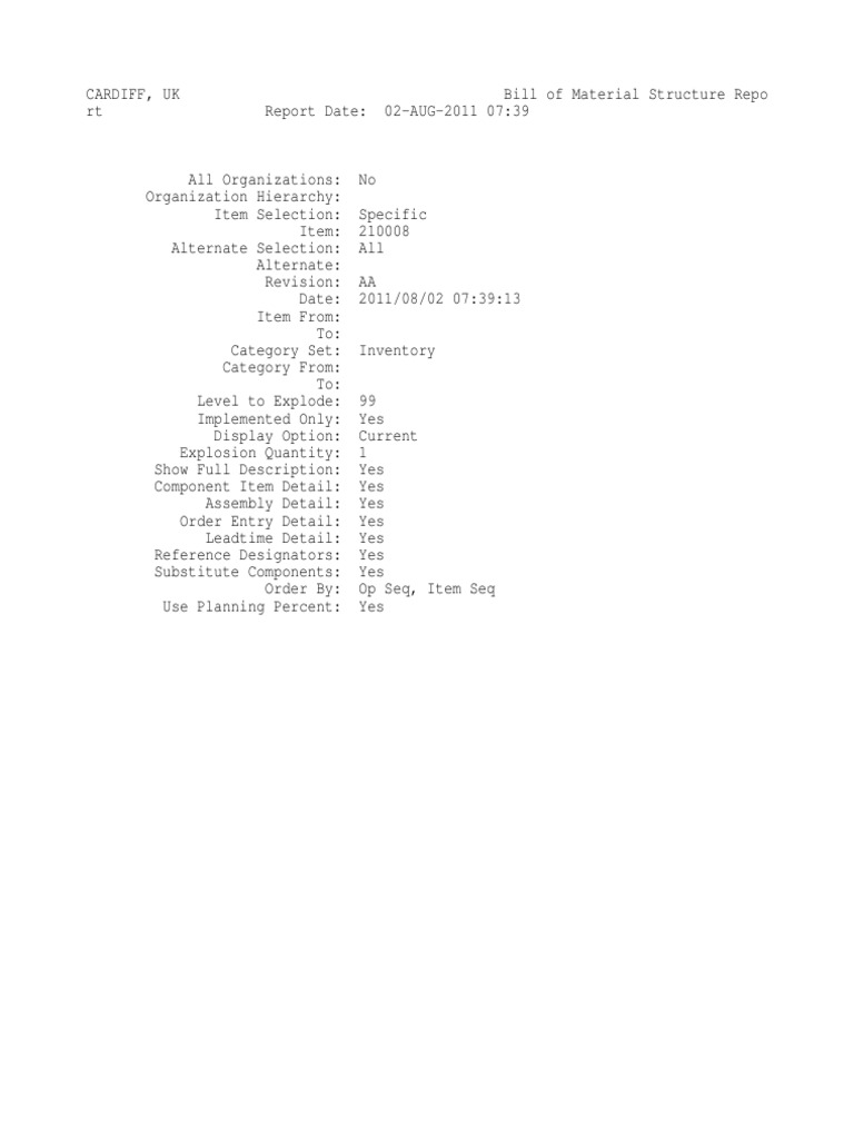 Bill of Material Structure Report GUI - 02082011 | PDF | Manufactured ...