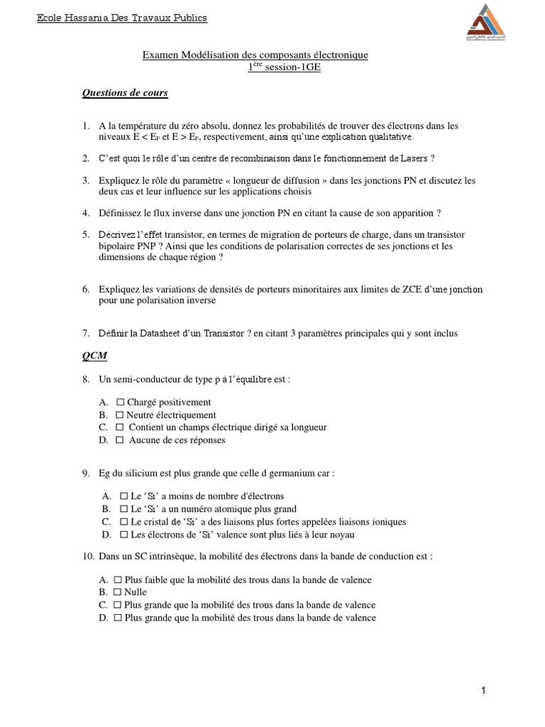 Examen Modélisation Électronique 1GE | PDF | Semi-conducteurs | Électron