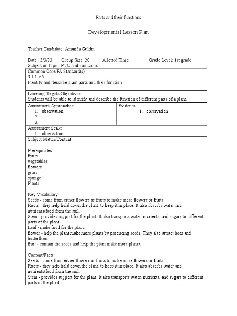 Lesson 2 Plant Parts and Their Functions | Download Free PDF | Flowers ...