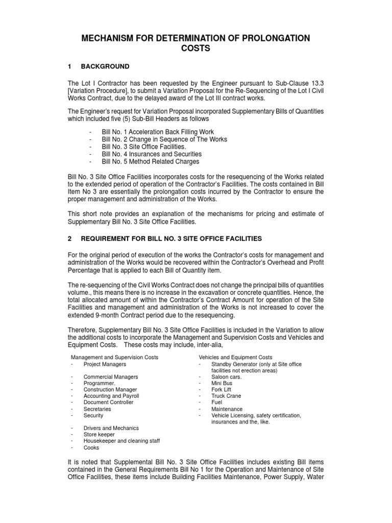 Mechanism For Determination of Prolongation Costs | PDF | Cost | Employment