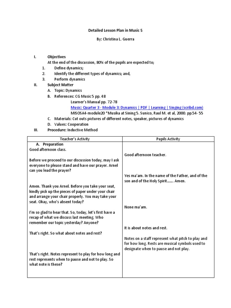 Detailed Lesson Plan in Music 5 | Download Free PDF | Musicology ...