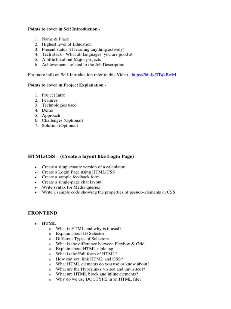Comprehensive Tech Interview Guide | PDF | Java Script | Html