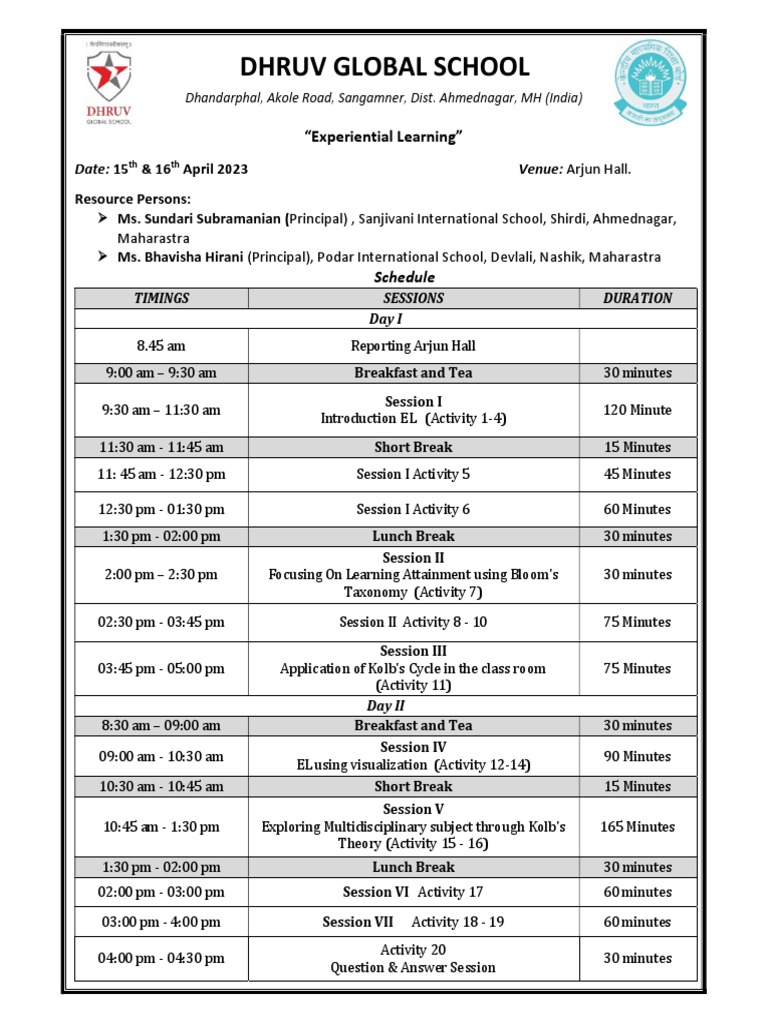 CBSE_Schedule-Experential Learning Training Schedule | PDF | Learning