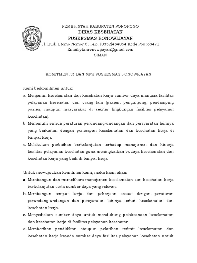 Komitmen K3 Dan MFK | PDF