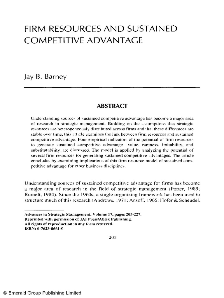 Firm Resources and Competitive Advantage | PDF | Competitive Advantage ...