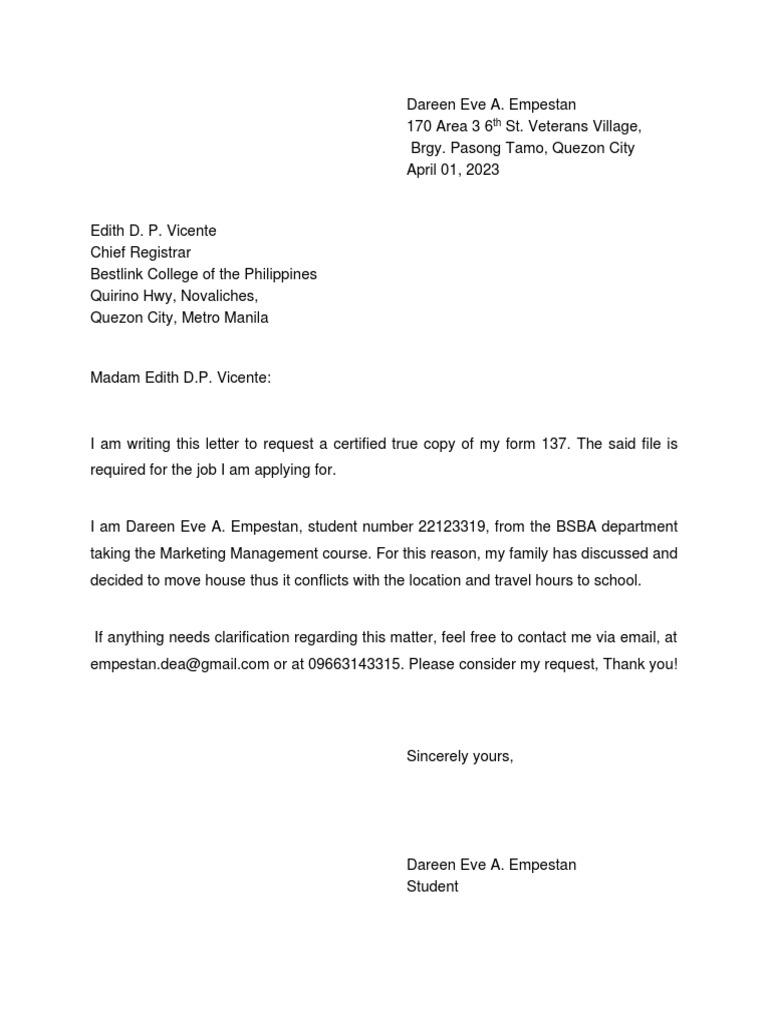 Empestan Dareen Eve Routine Letter | PDF