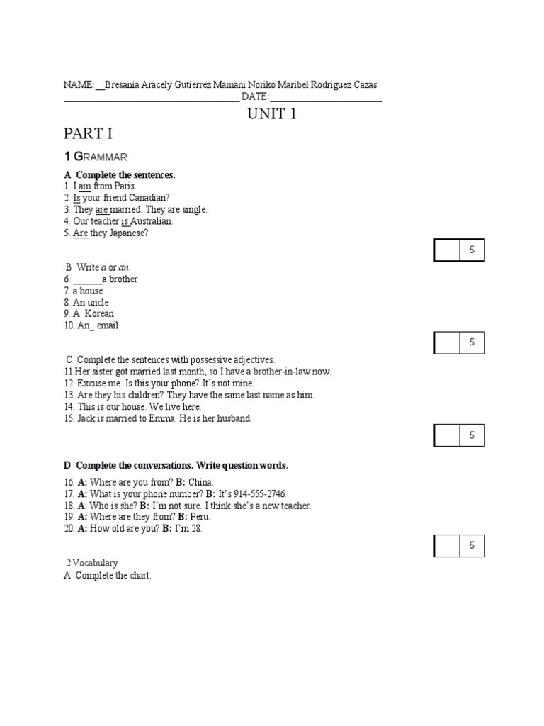Questionnare Unit 1 | PDF | English Language | Syntax
