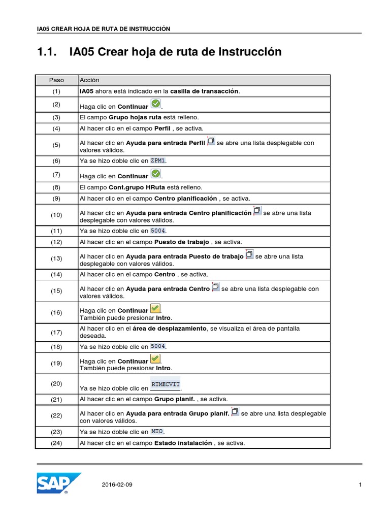 Ia05 Crear Hoja de Ruta de Instruccion Sap | PDF