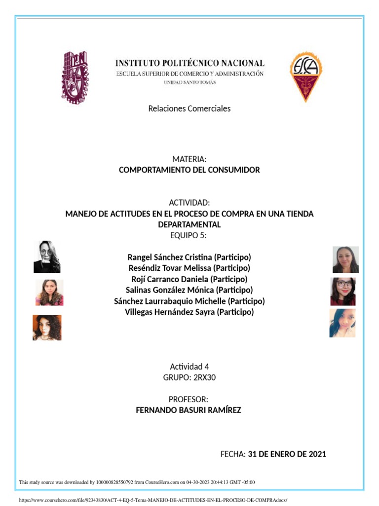 ACT 4. EQ. 5 Tema. MANEJO DE ACTITUDES EN EL PROCESO DE COMPRA | PDF | Comportamiento | Los ...