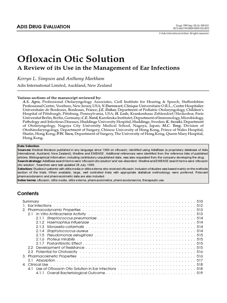 Ofloxacin Otic Solution A Review Of Its Use In The Management Of Ear