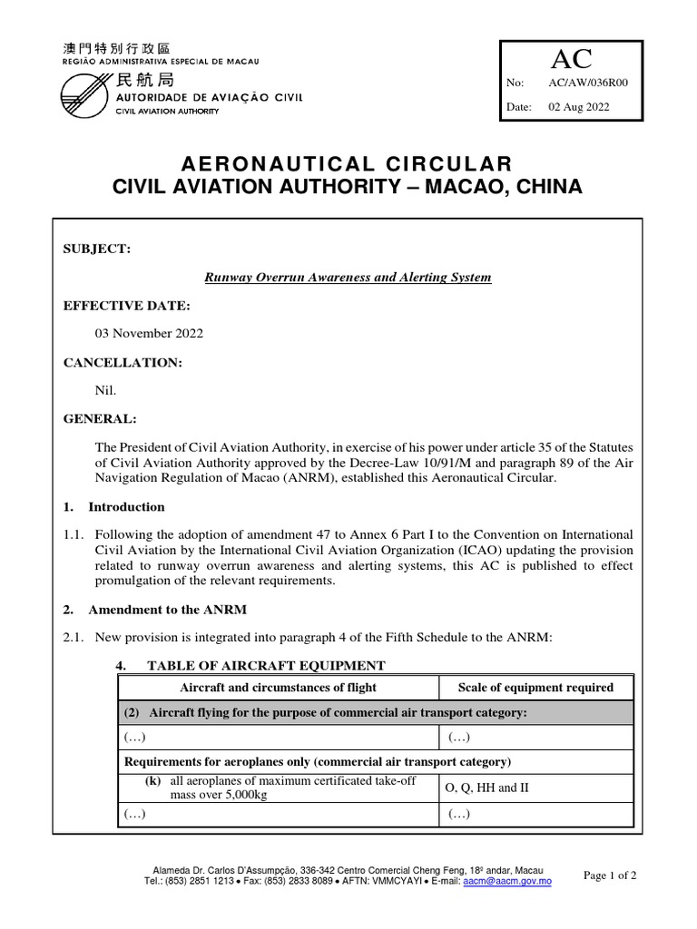 Aeronautical Circular Civil Aviation Authority - Macao, China | PDF ...