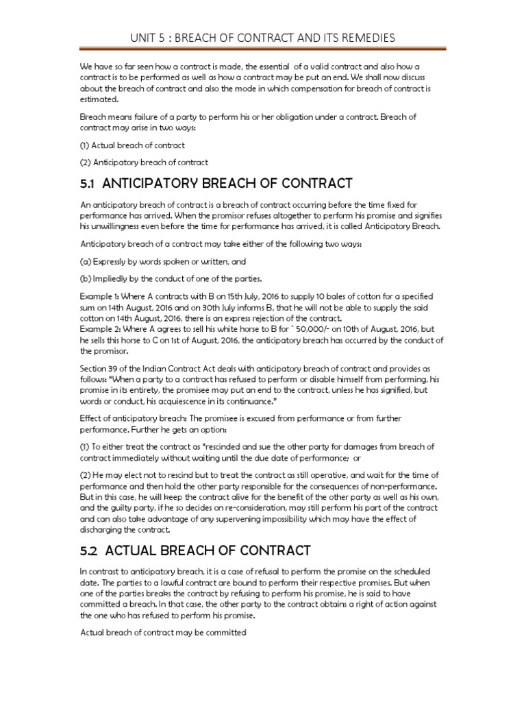 Ica Unit 5 PDF | PDF | Damages | Breach Of Contract