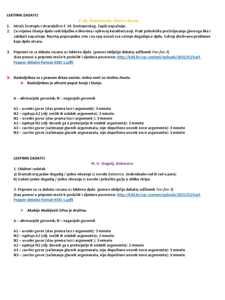 Lektirni Zadatci 2023 2 | PDF