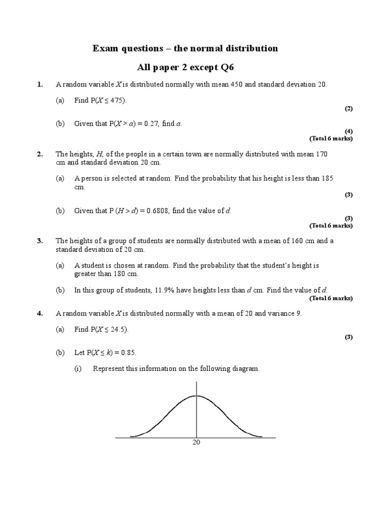 Exam Questions Normal Distribution Pdf Normal Distribution Standard Deviation