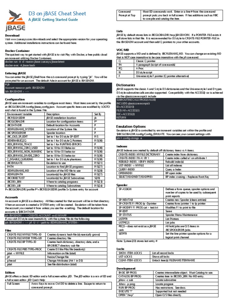 D3 On jBASE Cheatsheet | PDF | Computer File | Software