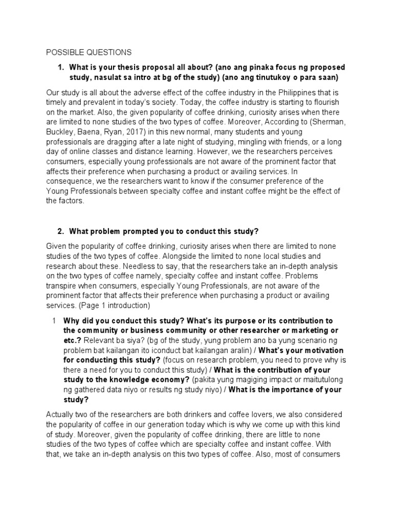 Possible Questions | Download Free PDF | Survey Methodology | Coffee