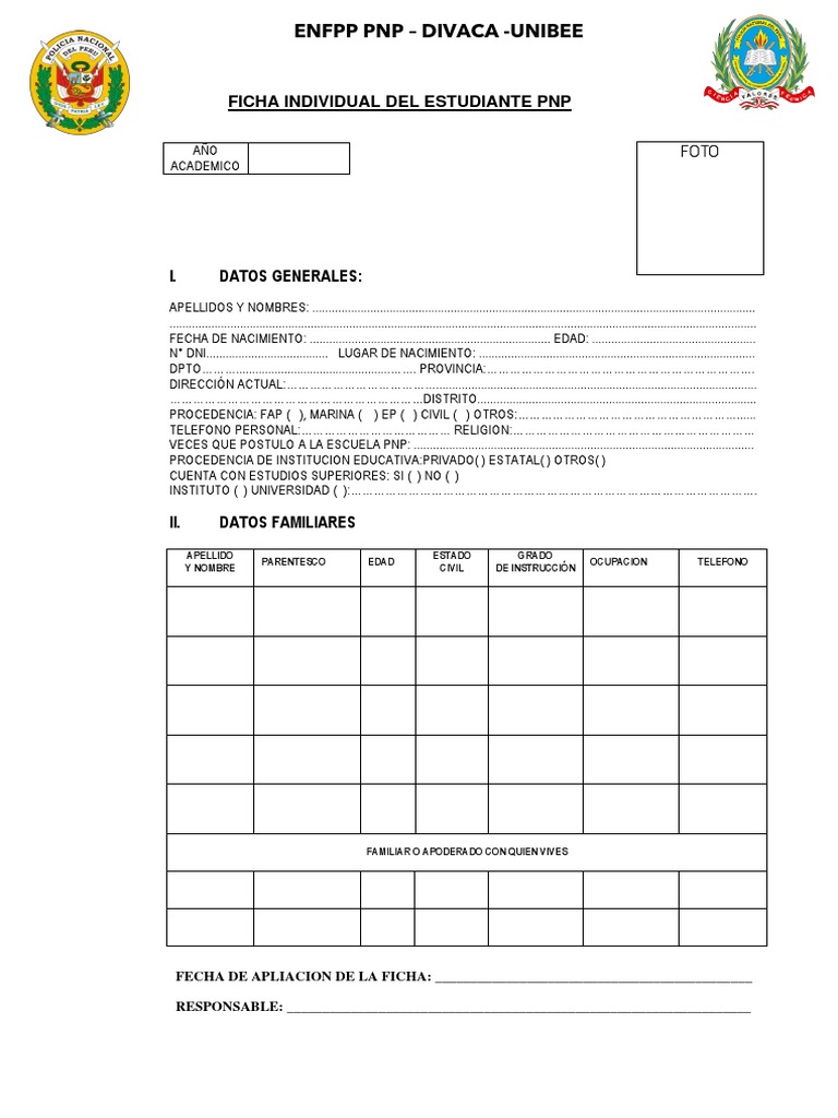 Ficha Individual Del Estudiante PNP PDF | PDF