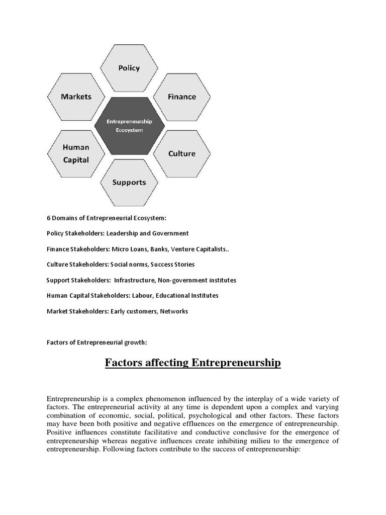 6 Domains & Factors in Entrepreneurial Ecosystem | PDF ...