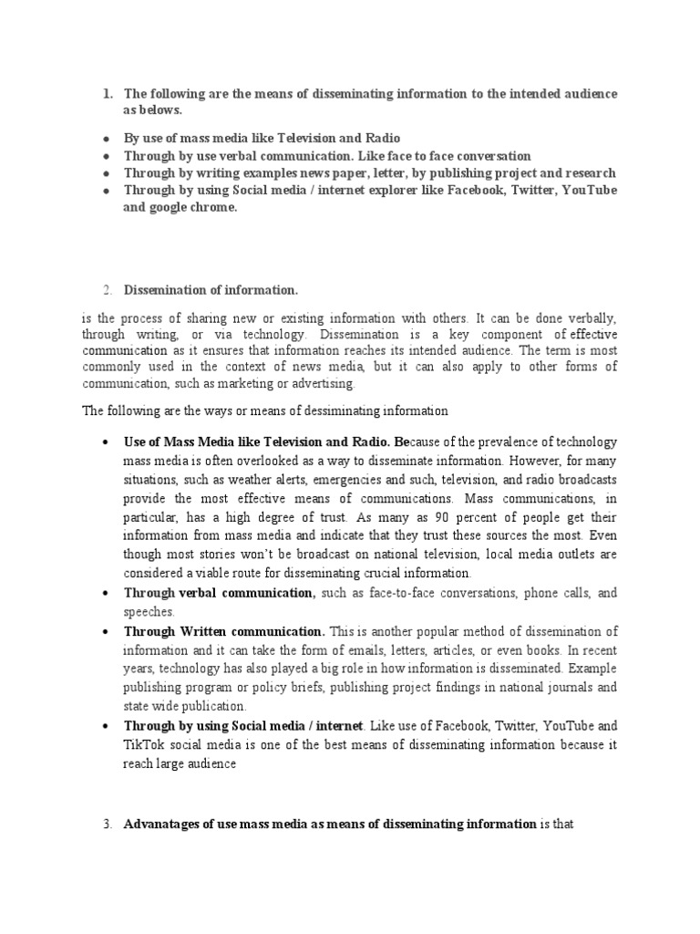 Methods of Information Dissemination | PDF | Media (Communication ...