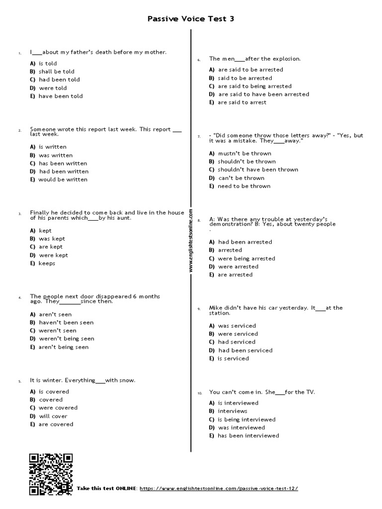 Passive Voice Test | PDF