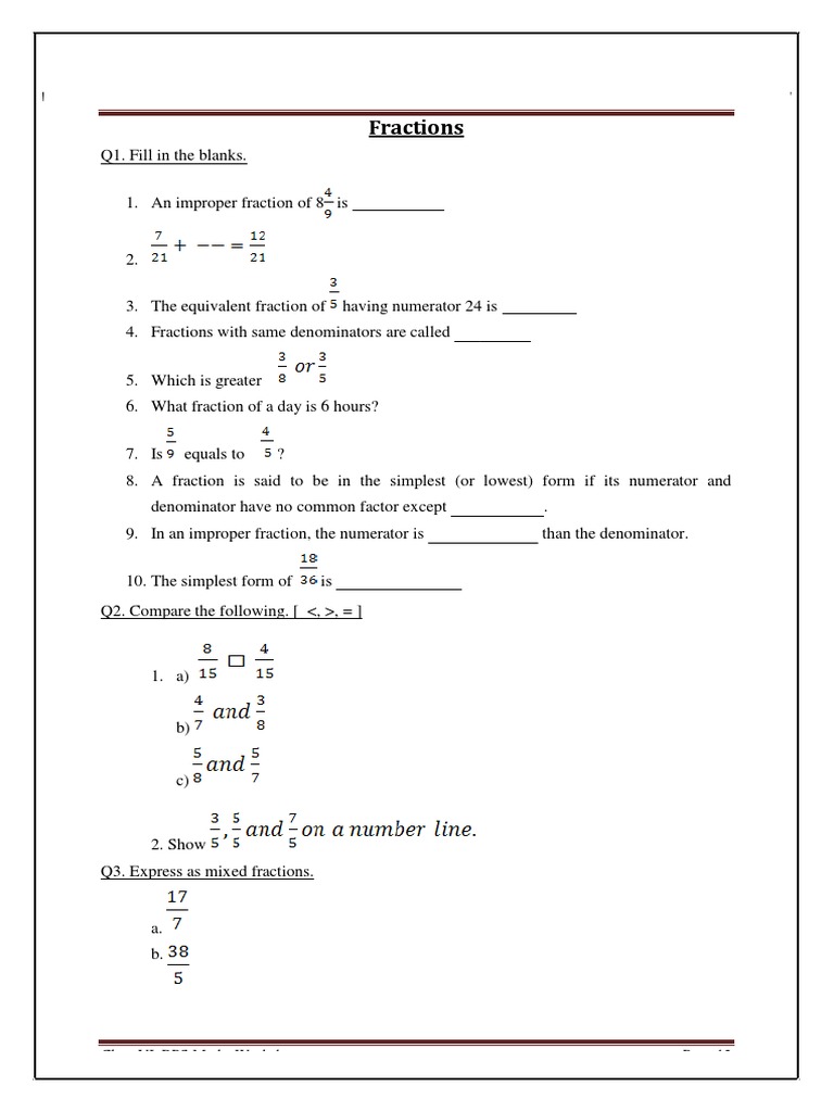 Fractions Worksheet | PDF | Arithmetic | Mathematical Concepts