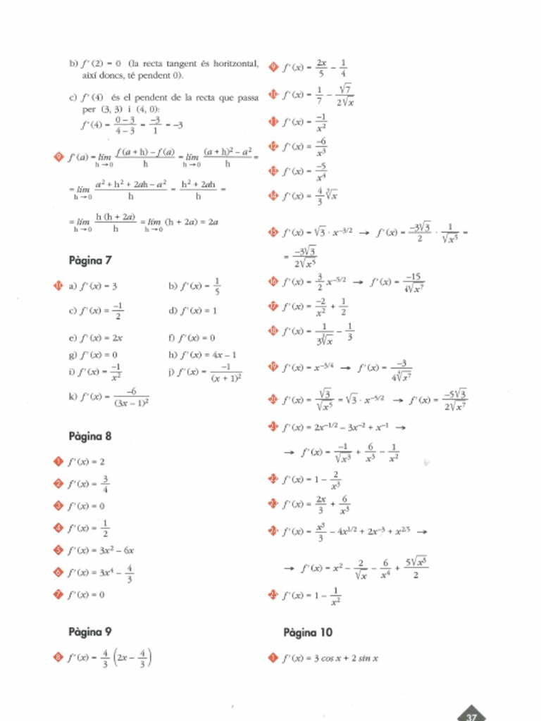 Exercicis de derivades 2 (pàg. 8-15) (solucions) | PDF