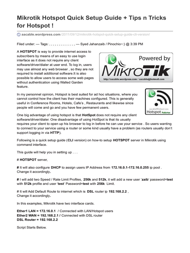 Mikrotik Hotspot Quick Setup Guide Tips N Tricks For Hotspot | Download Free PDF | Ip Address ...