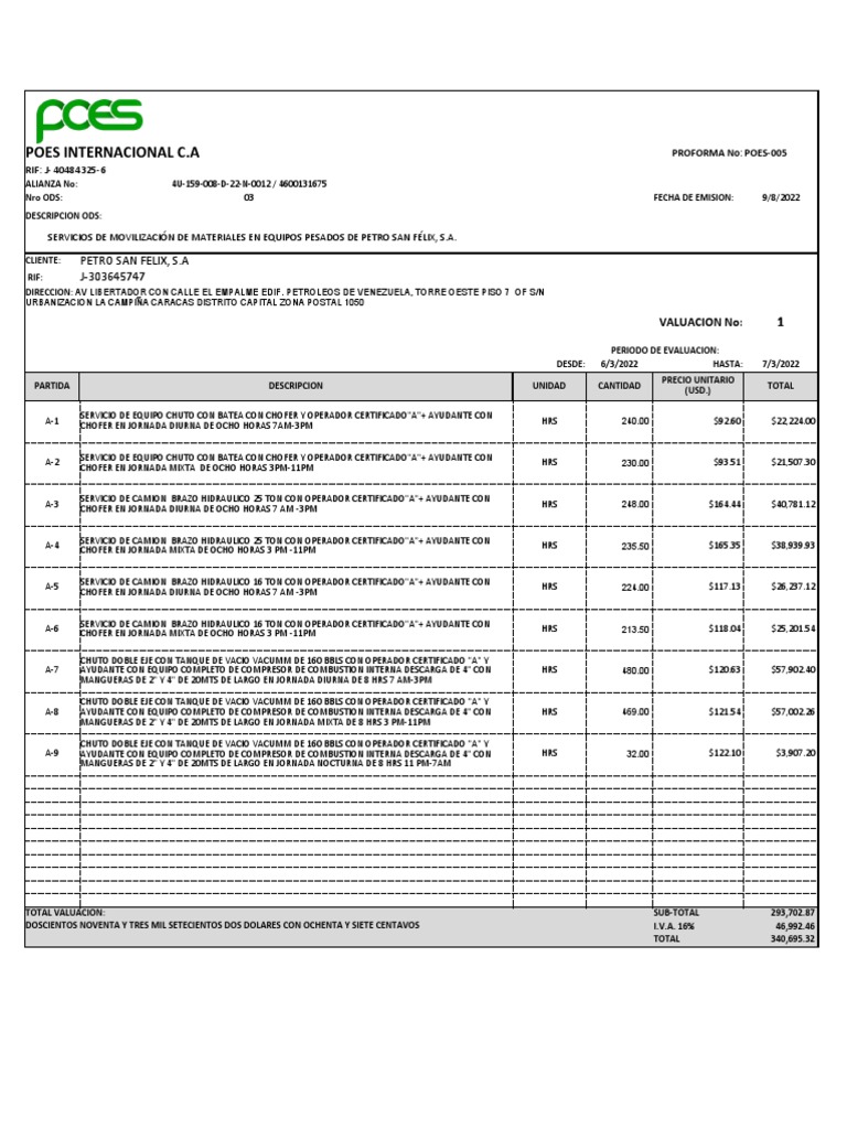Proforma Servicios de Movilización Pesada | PDF | Industria petrolera ...