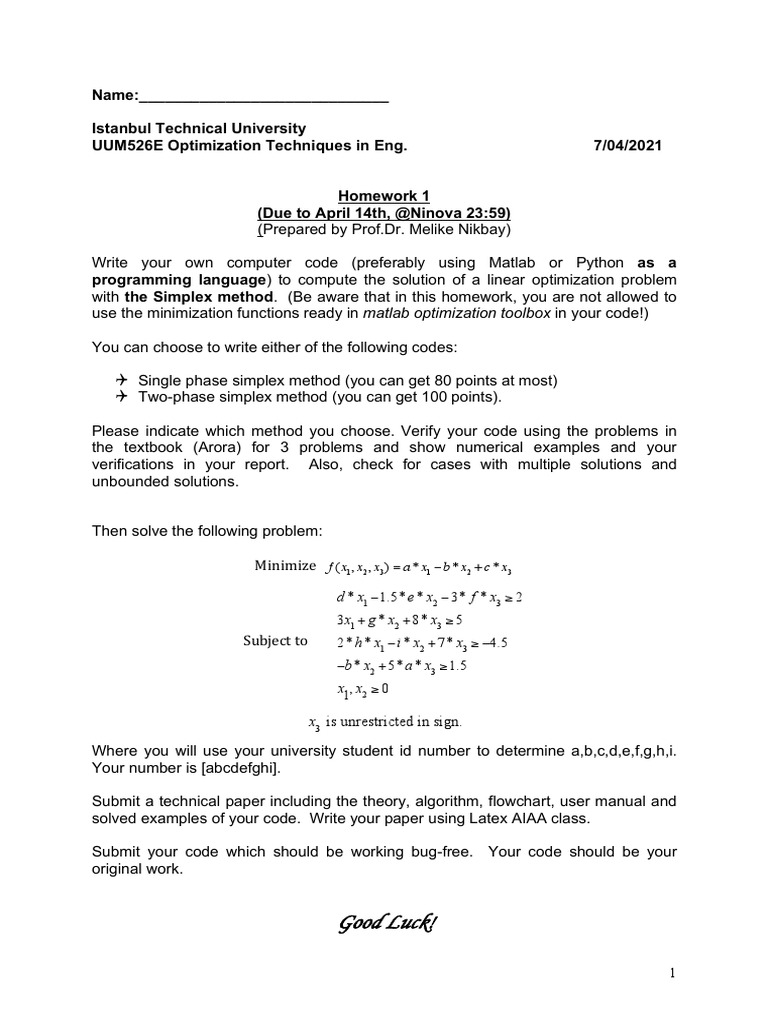 Simplex Method Homework Assignment | PDF
